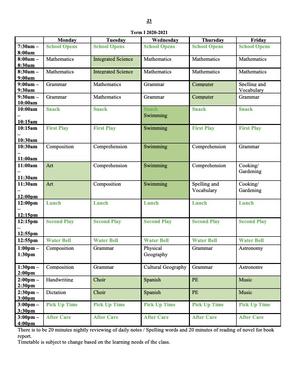 Timetables - St. Luke's Academy